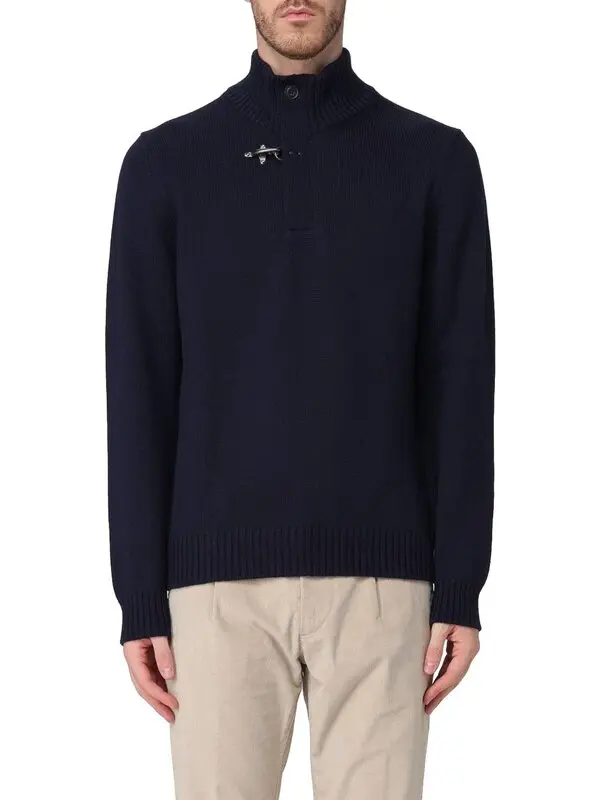 FAY Wool Long-sleeved Turtleneck With Iconic Toggle Fastening - Navy