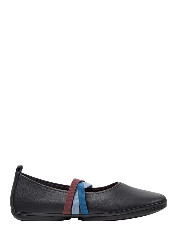 Camper Twins Multi Striped Leather Mary Jane Flats - Black