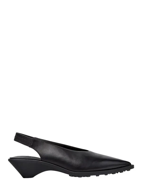 Camper Anita Smooth Calfskin Slingback Pumps With Low Flared Heel - Black