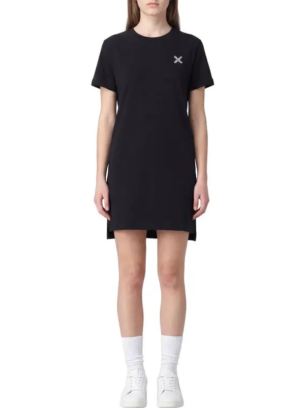 Kenzo Cotton T-shirt Mini Dress With Sequins And Asymmetrical Hem - Black