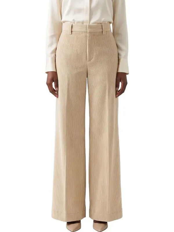 Brunello Cucinelli High-waisted Corduroy Velvet Wide-leg Trousers - Beige