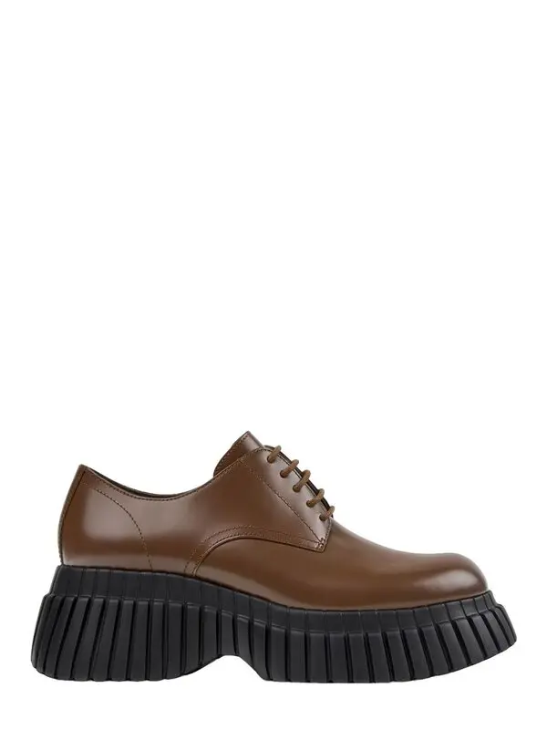 Camper Brushed Leather Derby Shoes With Medium Heel And Extralight Sole - Brown