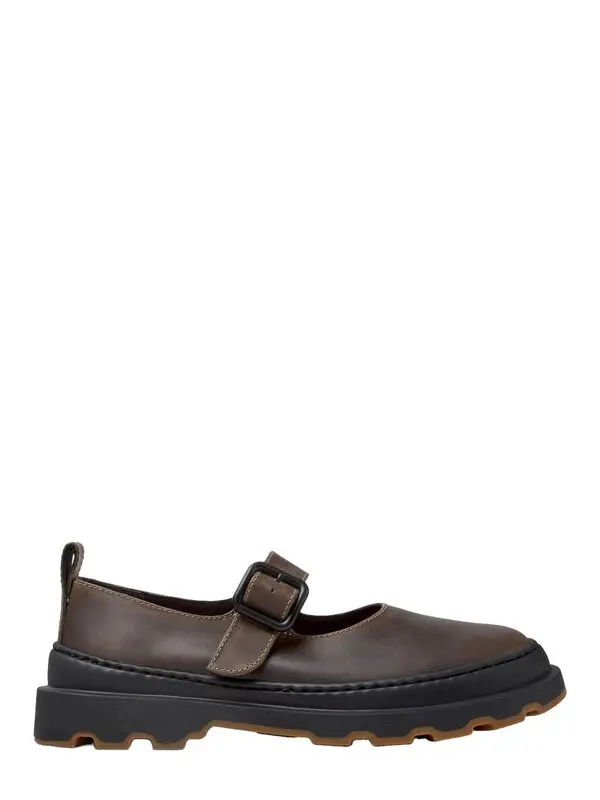 Camper Brutus+ Leather Mary Jane Ballet Pumps With Notched Sole - Beige