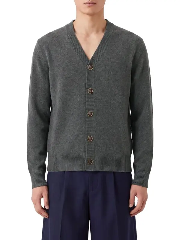 Brunello Cucinelli V-neck Cotton Cardigan With Contrast Patches - Grey