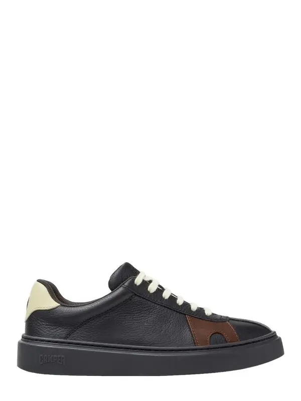 Camper Twins Grained Leather Trainers With Two-tone Abstract Design - Black