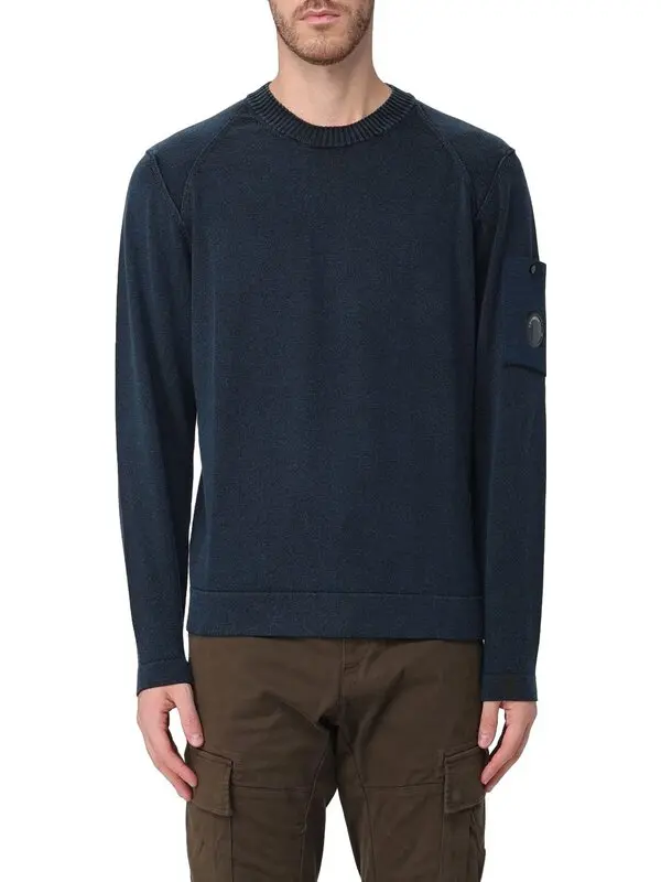 C.P. COMPANY Crew Neck Pure Wool Jumper With Patch Pocket - Blue