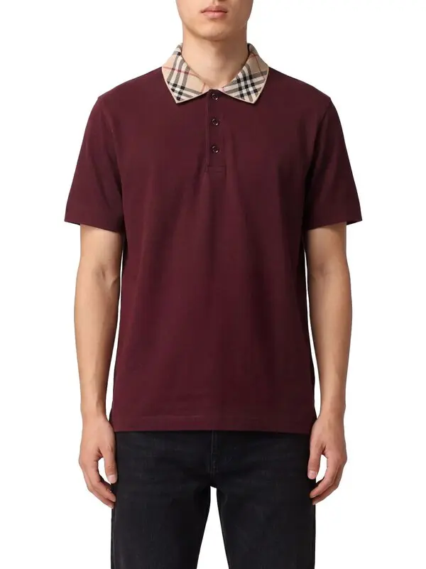 Burberry Cotton Polo Shirt With Check Pattern Collar - Wine