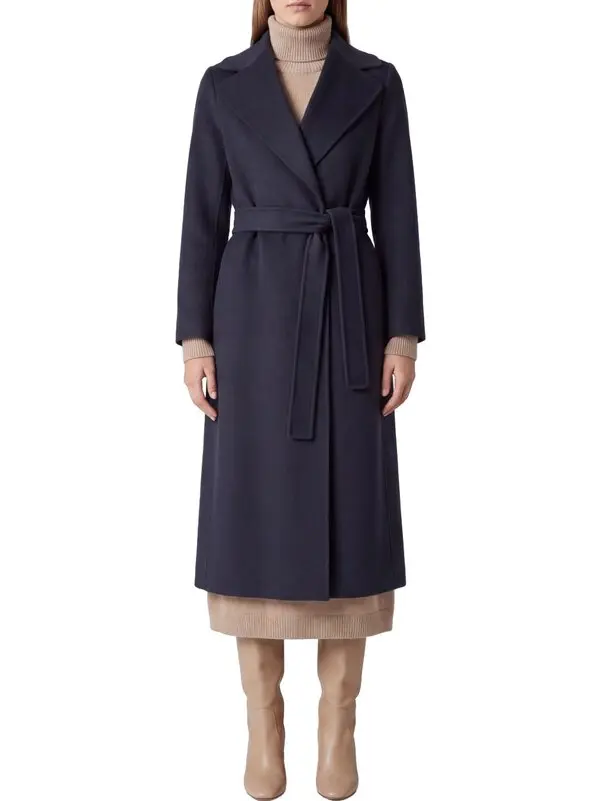 Max Mara Long Belted Pure Wool Robe Coat - Ink