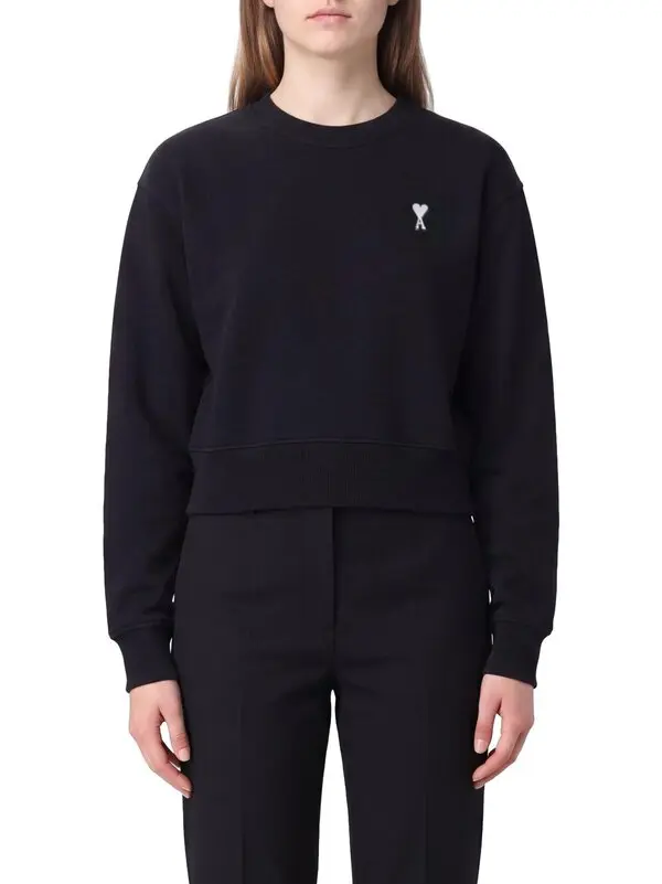AMI Paris Crewneck Sweatshirt With Embroidered Logo - Black