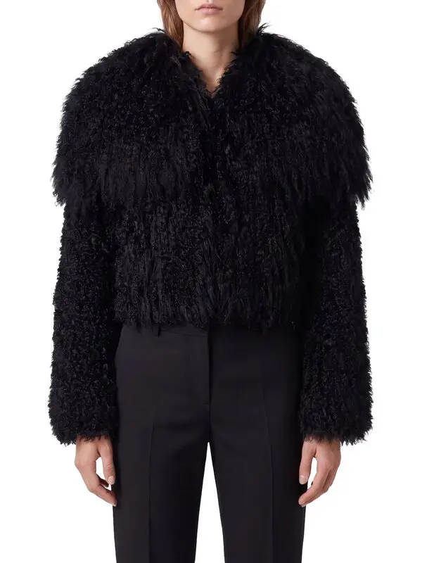 Attico Short Faux Fur Coat With Shawl Collar - Black
