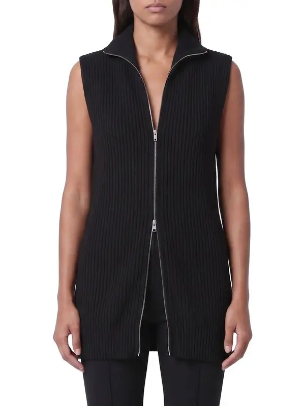 MAISON MARGIELA Long Ribbed Wool Knit Turtleneck Waistcoat - Black
