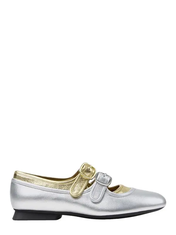 Camper Casi Myra Bi Laminated Leather Mary Jane Ballerinas With Double Strap - Grey
