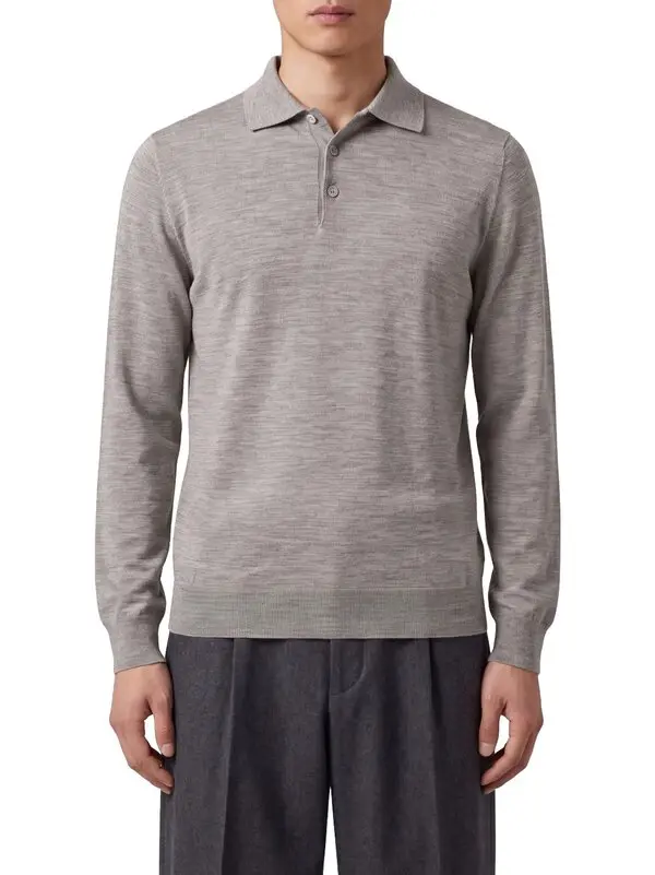 Brunello Cucinelli Long-sleeved Knit Cashmere Polo Shirt - Grey