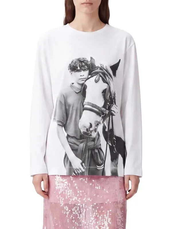 Simone Rocha Long-sleeved Cotton T-shirt With Graphic Print - White
