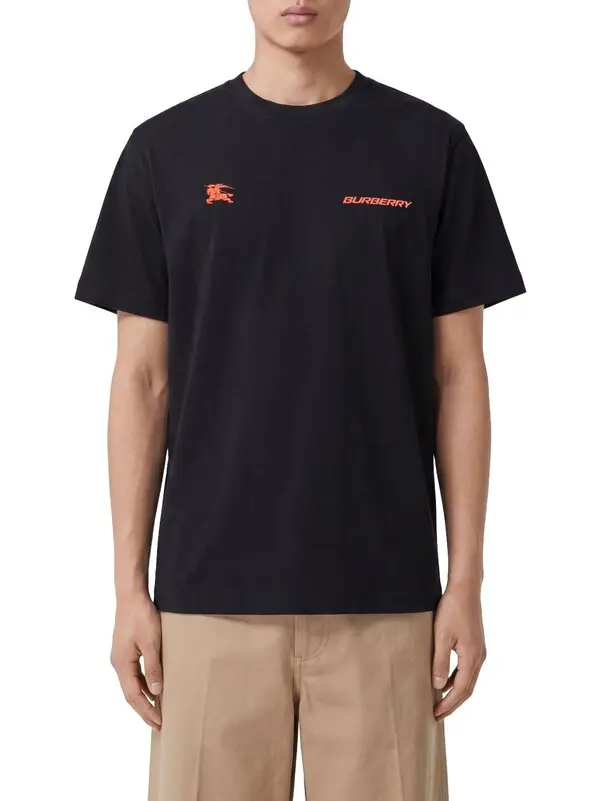 Burberry Cotton T-shirt With Graphic Print And Contrasting Logo - Black