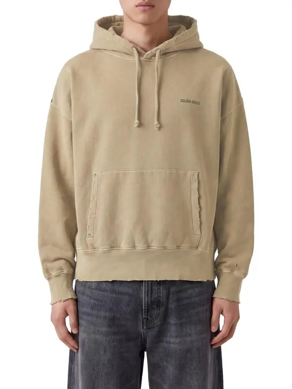 GOLDEN GOOSE Cotton Hoodie With Contrasting Embroidered Logo - Sage