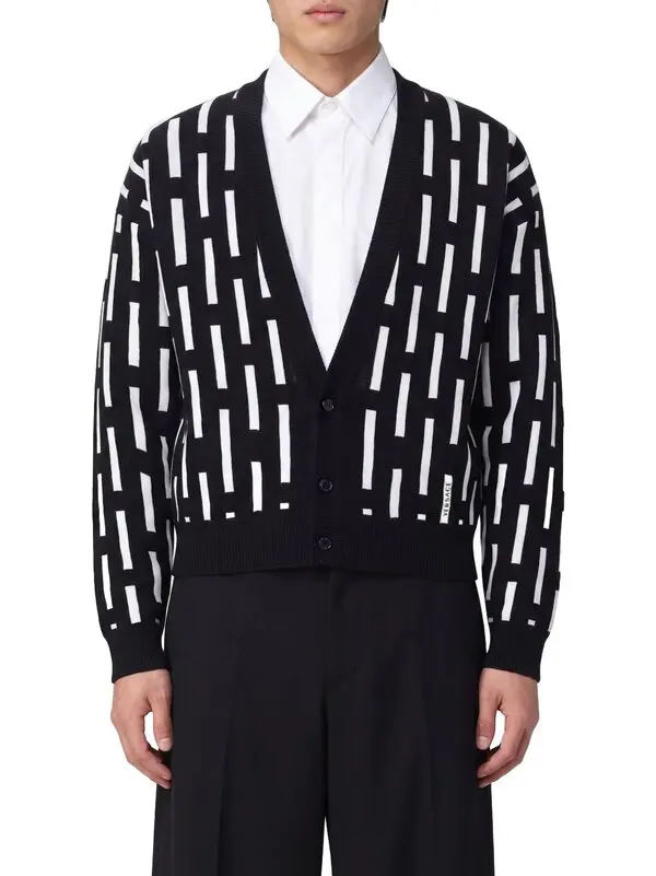 Versace Abstract All-over Pattern Wool Cardigan With V-neck - Black