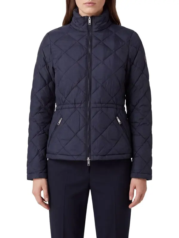 Burberry Quilted Nylon Short Puffer Jacket With High Neck And Contrast Logo - Navy