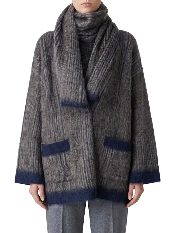 Brunello Cucinelli Abstract Pattern Robe Cardigan In Mohair And Wool - Grey
