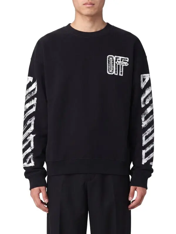 Off-White Cotton Crewneck Sweatshirt With Rear Arrow Logo Print - Black