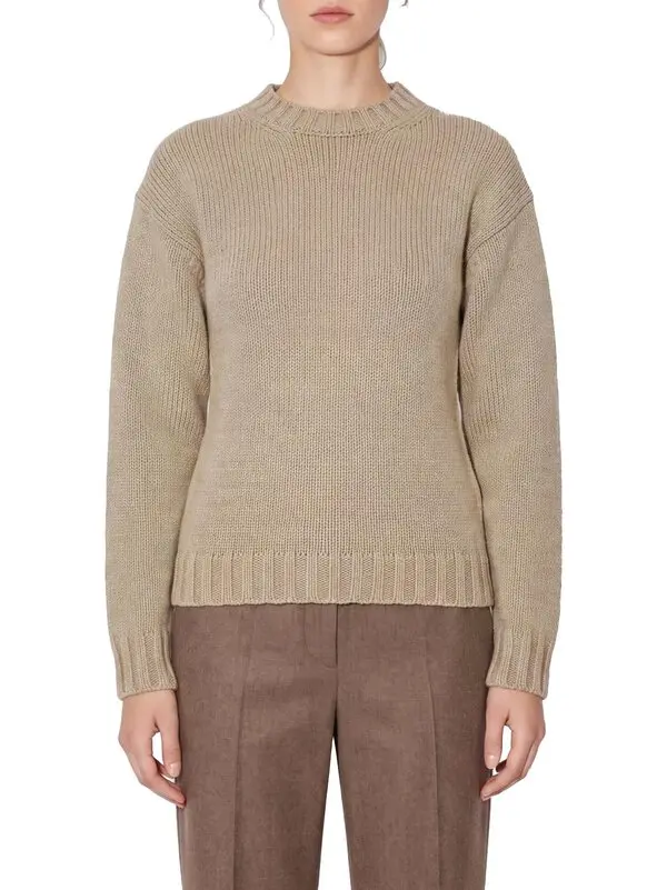 JIL SANDER Pure Cashmere Dropped Shoulder Crewneck Jumper - Sand