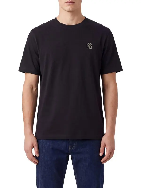 Brunello Cucinelli Cotton Crew-neck T-shirt With Contrast Logo - Black