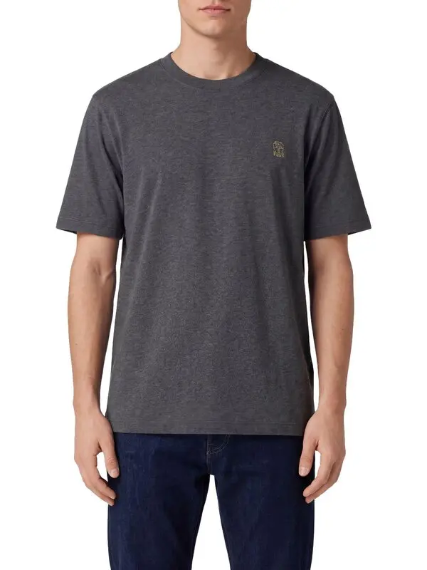 Brunello Cucinelli Cotton Crew-neck T-shirt With Contrast Logo - Lead
