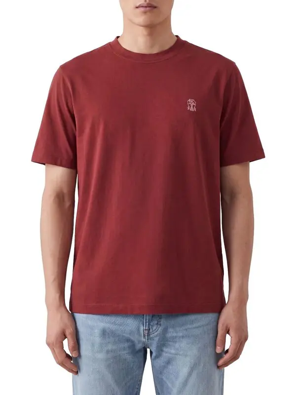 Brunello Cucinelli Crew-neck Cotton T-shirt With Contrast Logo - Red