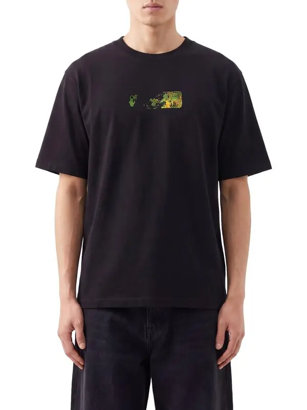 Off-White Cotton Crewneck T-shirt With Rear Arrow Logo Print - Black