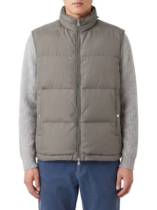 Brunello Cucinelli Padded Nylon Vest With Packable Hood - Grey