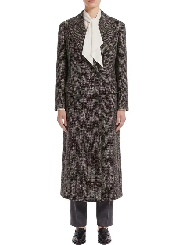 Tagliatore Chevron Pattern Double-breasted Long Wool Coat With Classic Lapels - Brown
