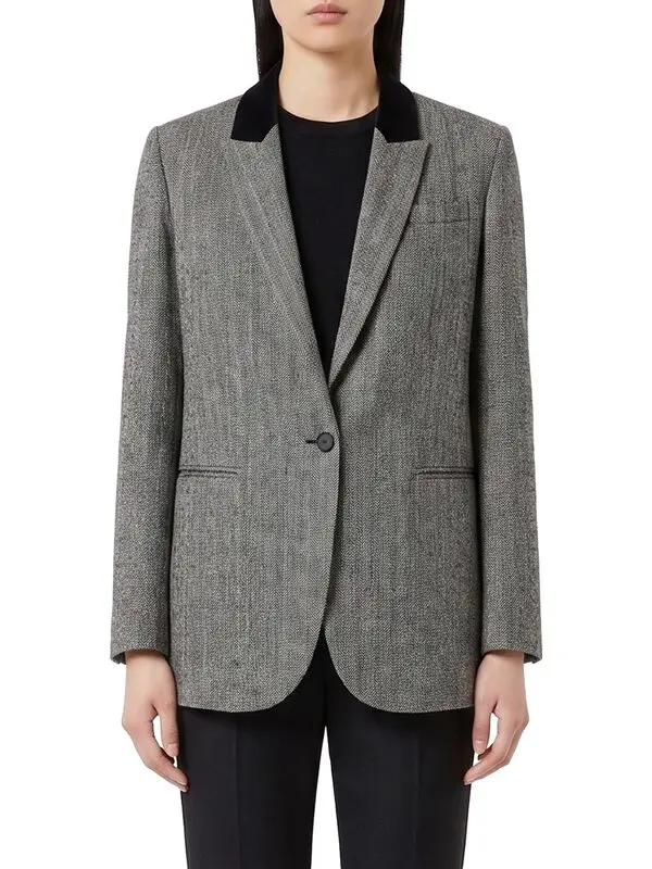 FORTE_FORTE Short Single-breasted Chevron Viscose Blazer - Grey