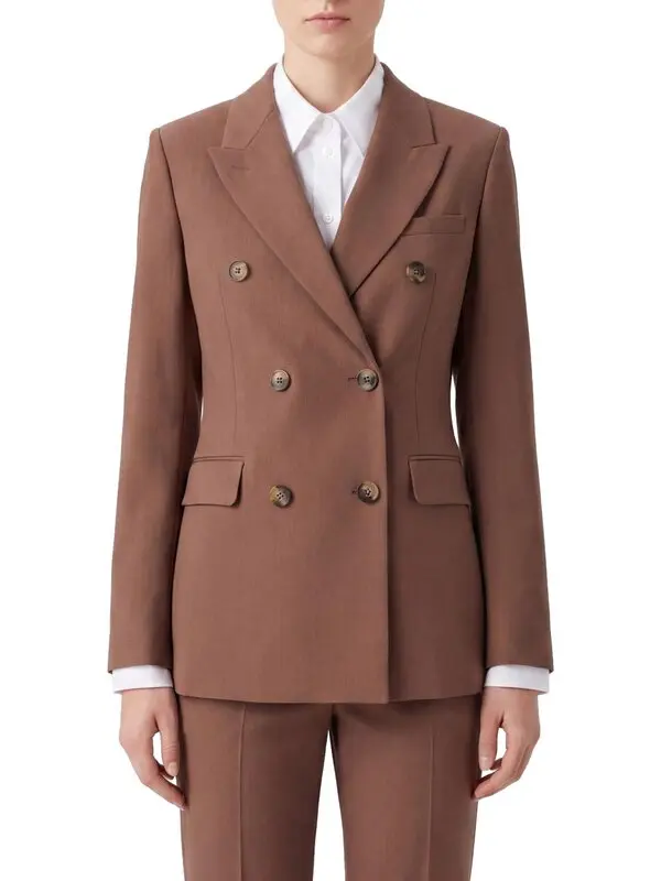 GOLDEN GOOSE Double-breasted Cropped Virgin Wool Blazer With Peak Lapels - Brown