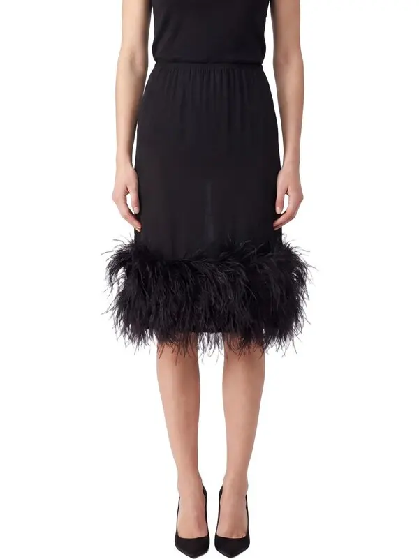 SEMICOUTURE Satin Midi Pencil Skirt With Feather Embellishment - Black