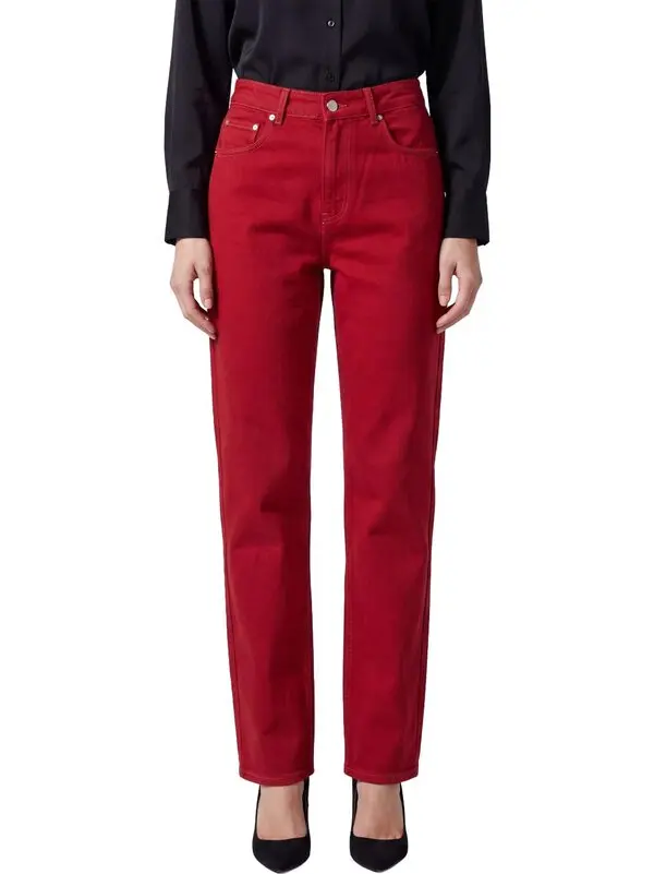 AMI Paris High-waisted Straight Jeans In Cotton Denim - Red