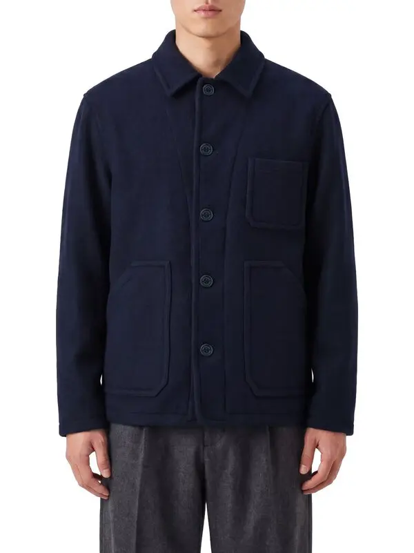 BROOKSFIELD Casual Wool Blend Shirt Jacket With Front Patch Pockets - Blue