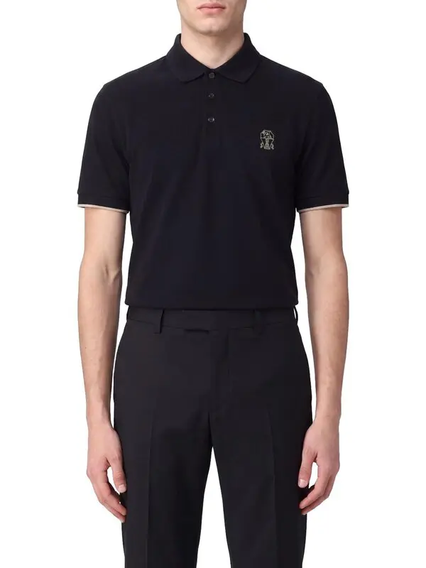 Brunello Cucinelli Short-sleeved Cotton Polo With Embroidered Logo - Black