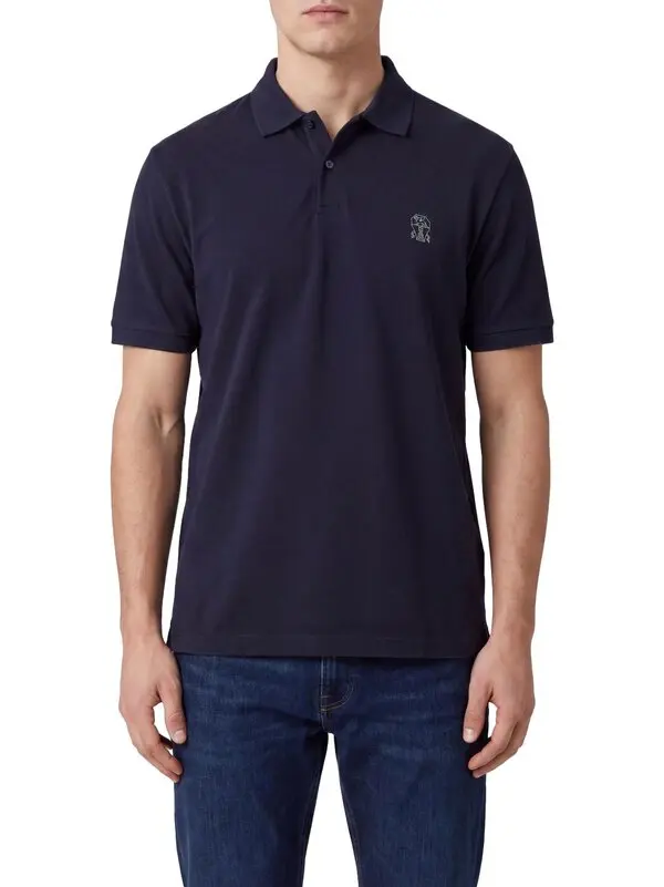 Brunello Cucinelli Short-sleeved Cotton Polo With Embroidered Logo - Blue