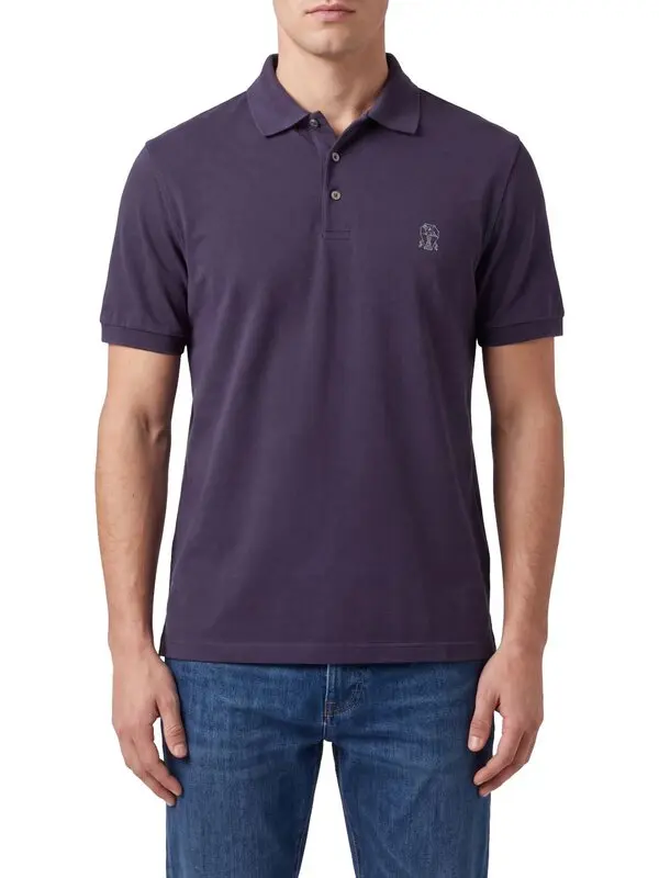 Brunello Cucinelli Short-sleeved Cotton Polo With Embroidered Logo - Cobalt