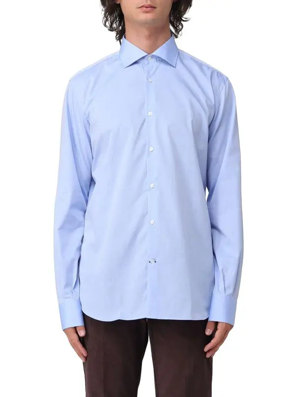 BROOKSFIELD French Collar Classic Shirt In Cotton Poplin - Gnawed Blue