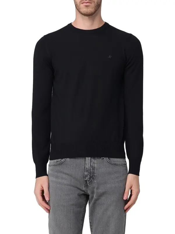 BROOKSFIELD Crewneck Wool Jumper With Long Sleeves And Ribbed Trims - Black