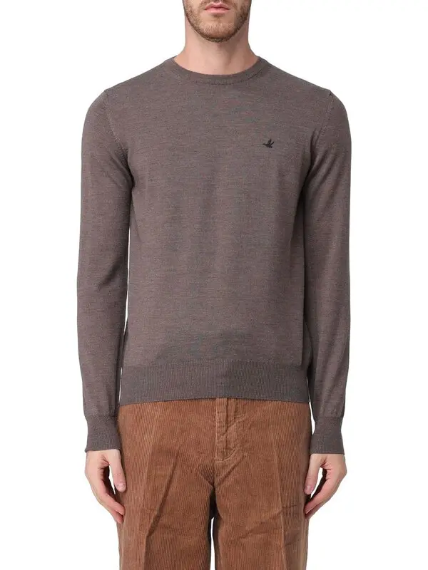 BROOKSFIELD Crewneck Wool Jumper With Long Sleeves And Ribbed Trims - Brown