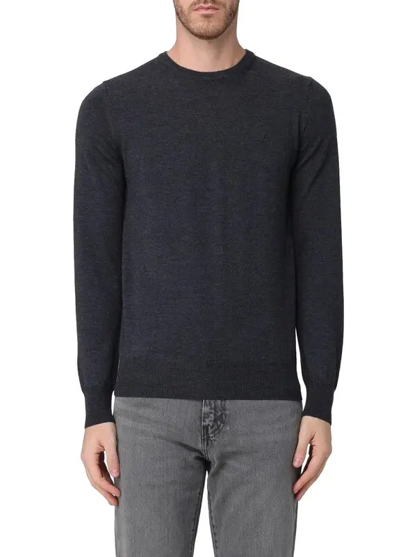 BROOKSFIELD Crewneck Wool Jumper With Long Sleeves And Ribbed Trims - Charcoal