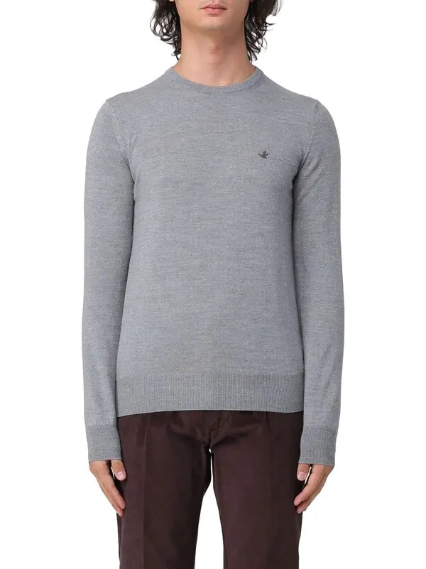BROOKSFIELD Crewneck Wool Jumper With Long Sleeves And Ribbed Trims - Grey