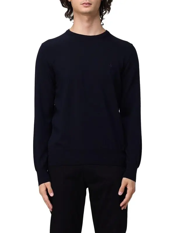 BROOKSFIELD Crewneck Wool Jumper With Long Sleeves And Ribbed Trims - Navy