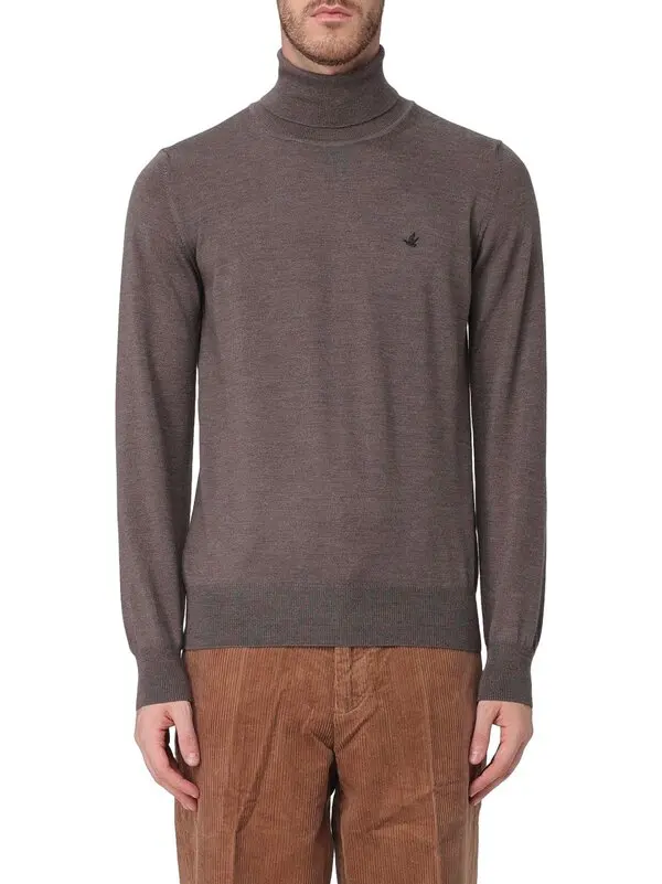 BROOKSFIELD Basic Slim Fit Wool Turtleneck Jumper With Ribbed Trims - Brown