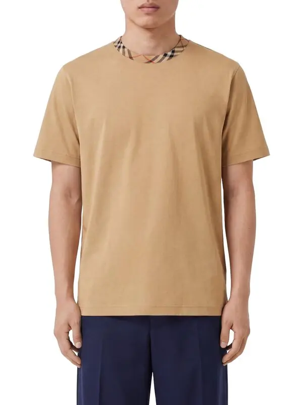Burberry Pure Cotton Crew Neck T-shirt With Short Sleeves And Straight Hem - Beige