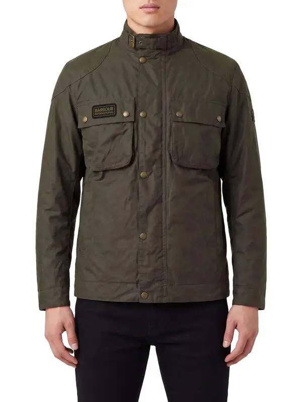 Barbour Merton Relaxed-fit Waxed Cotton Jacket With Biker Collar - Olive