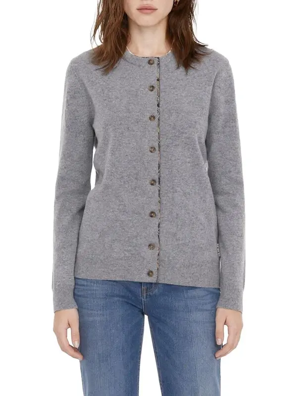 Barbour Wool And Cotton Blend Crewneck Cardigan With Contrast Trims - Grey
