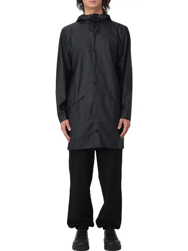 Rains Knee-length Hooded Raincoat In Recycled Technical Fabric - Black